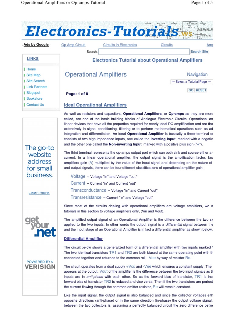 Electronics Tutorial About Operational Amplifiers | PDF | Operational Amplifier | Amplifier