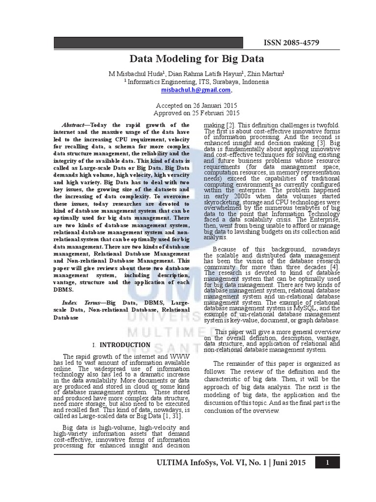 Data Modeling For Big Data: ISSN 2085-4579 | PDF | Relational Model ...
