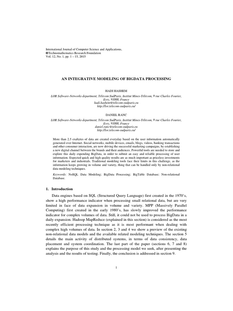 Modeling of Big Data Processing | PDF | Apache Hadoop | Databases