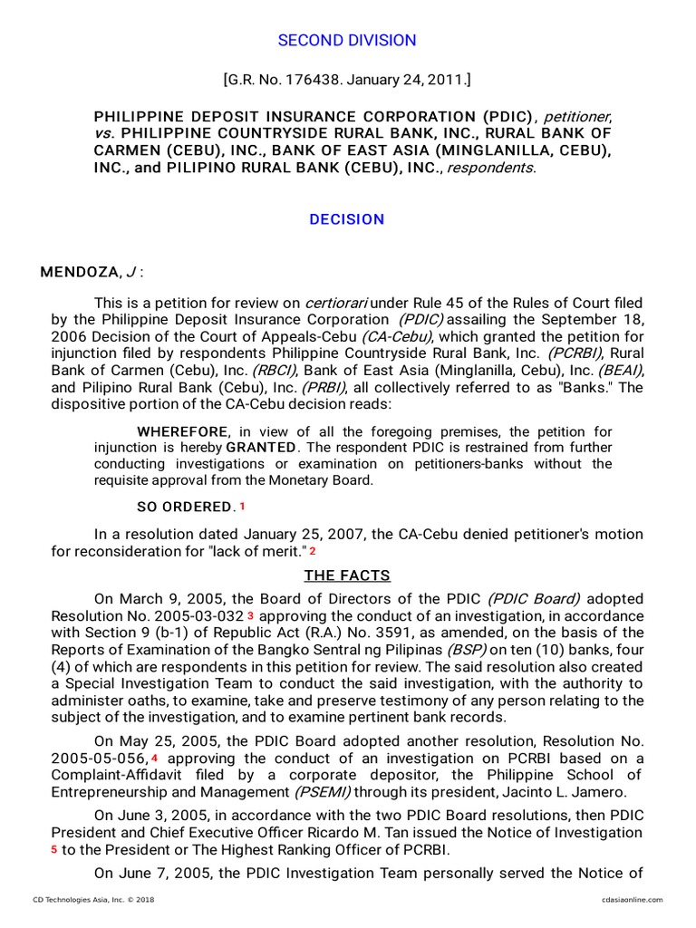 PDIC V Philippine Countryside Rural Bank | PDF | Injunction | Mandamus