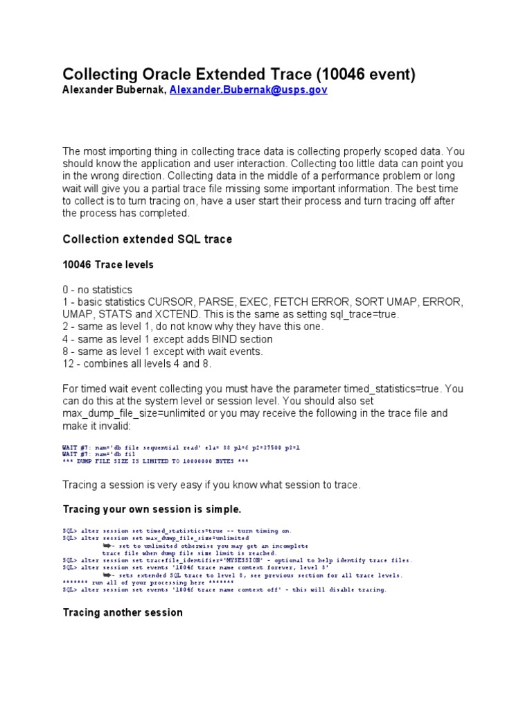 Collecting Oracle Extended Trace Pdf Sql User Computing