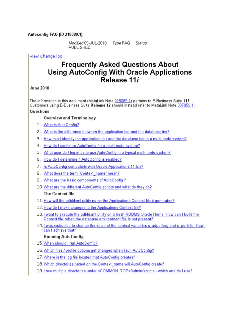 Frequently Asked Questions About Using Autoconfig With Oracle Applications Release 11I ...