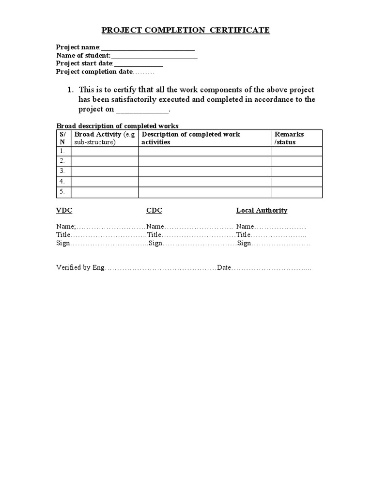 Project Completion Certificate Template | PDF