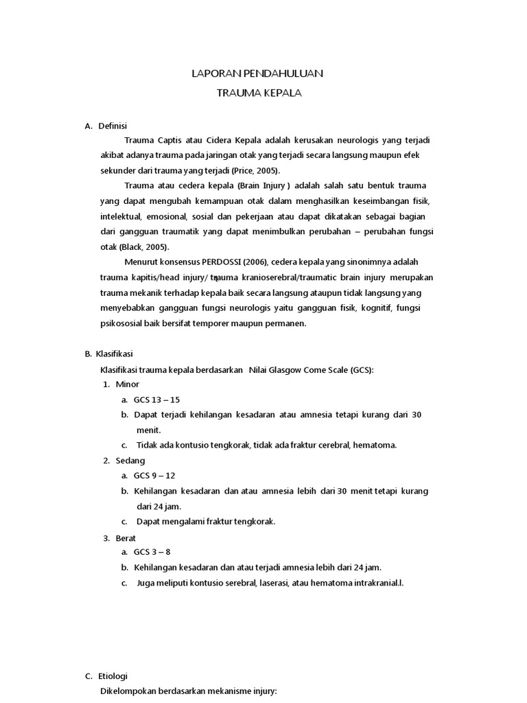 Laporan Pendahuluan Trauma Capitis - Compress | PDF