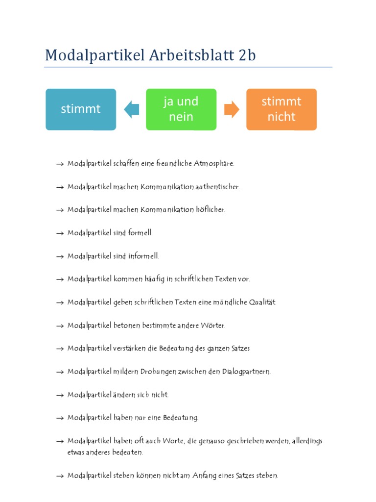 Modalpartikel Arbeitsblatt 2b | PDF