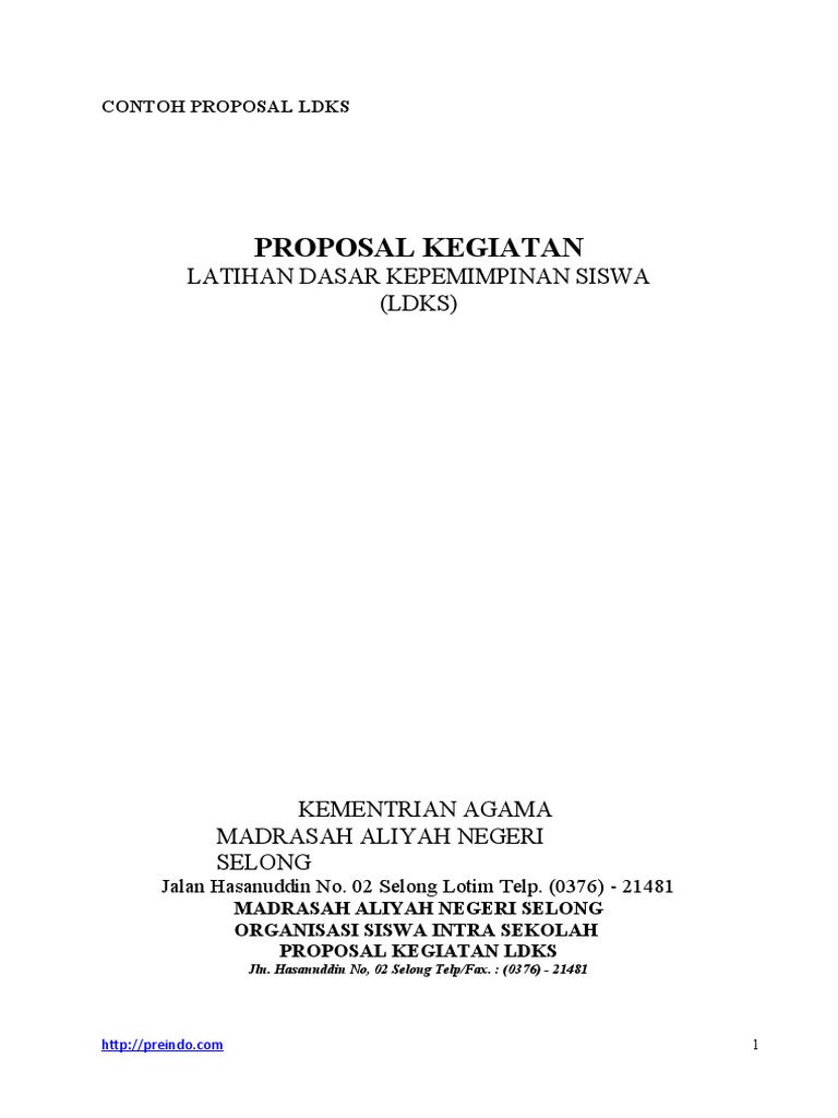Proposal Kegiatan Latihan Dasar Kepemimpinan Siswa (LDKS) | PDF