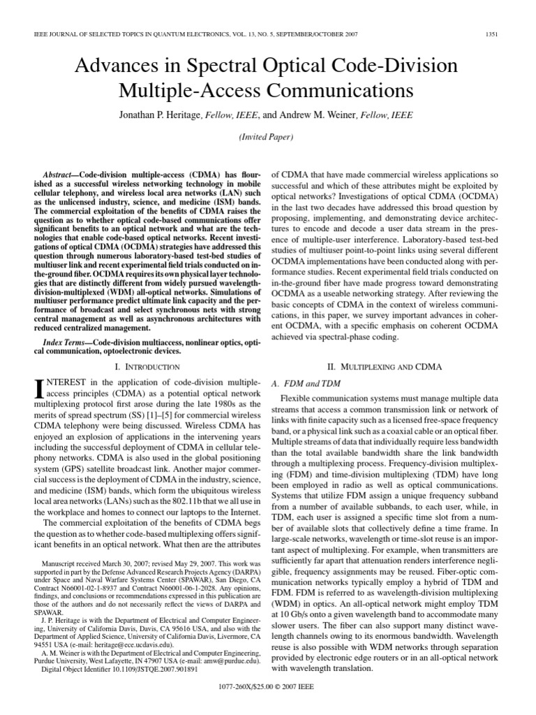 Advances in Spectral Optical Code-Division Multiple-Access Communications | PDF | Multiplexing ...