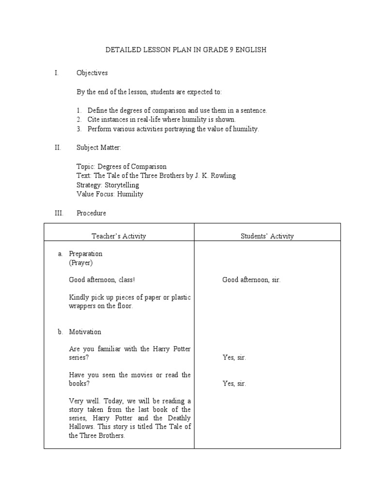 Lesson Plan For 9th Grade English | Download Free PDF | Adjective ...