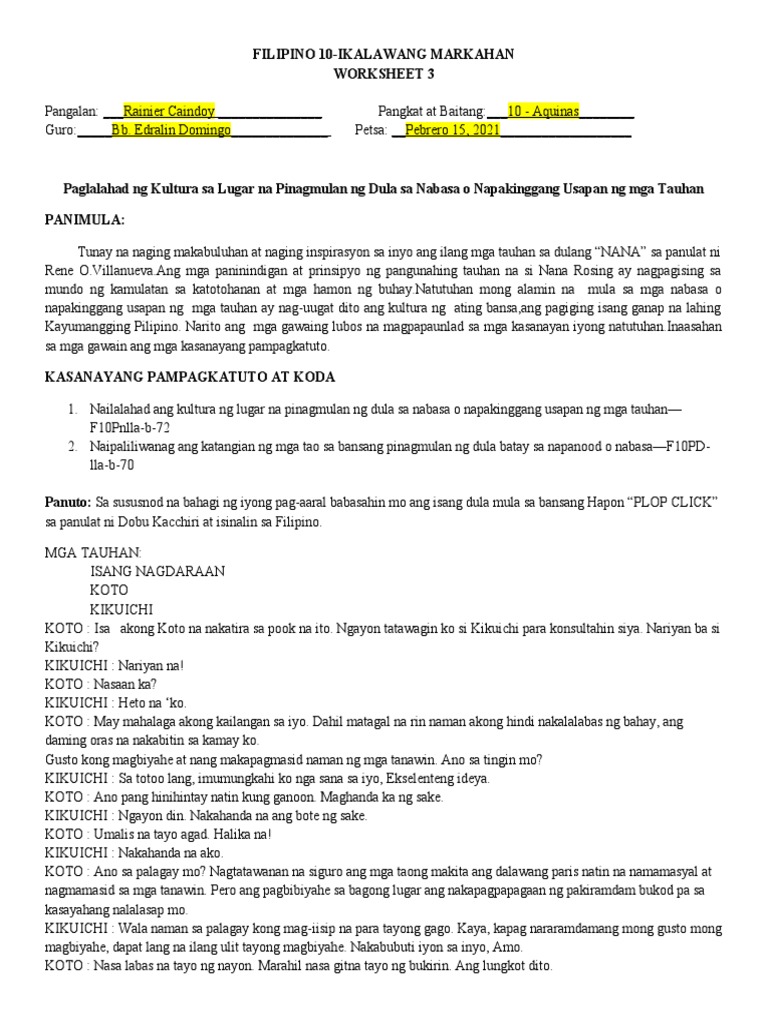 1 Worksheet 3 Dula 1 Rainier Caindoy 10 Aquinas | PDF