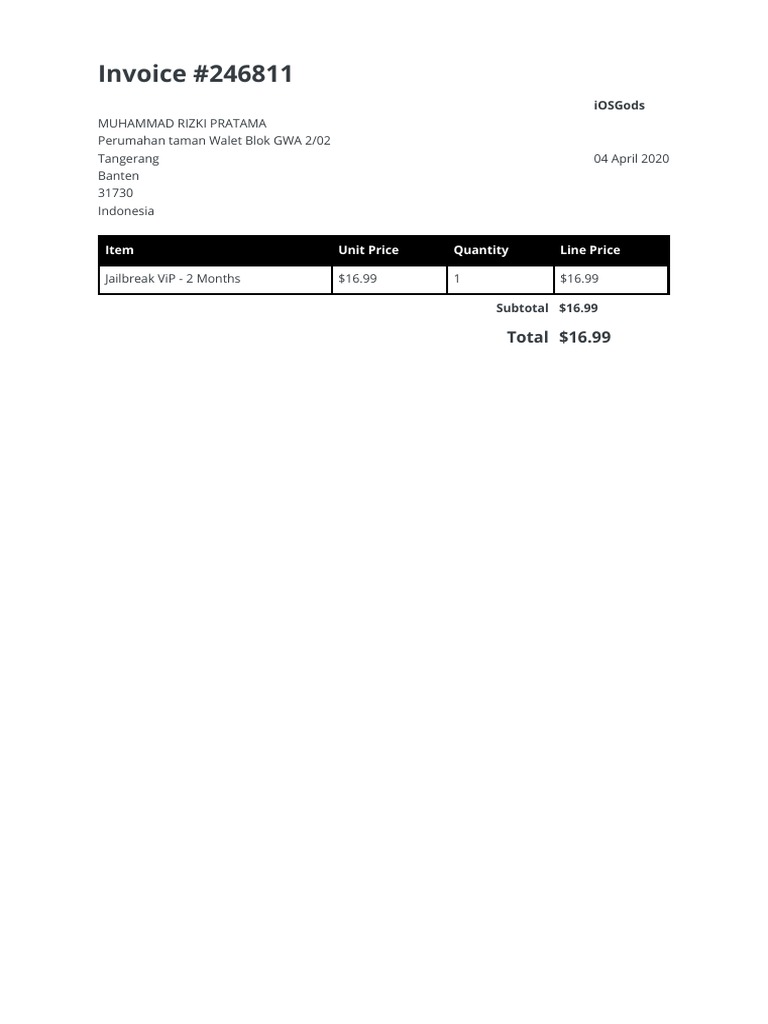 Invoice for Jailbreak ViP Subscription | PDF