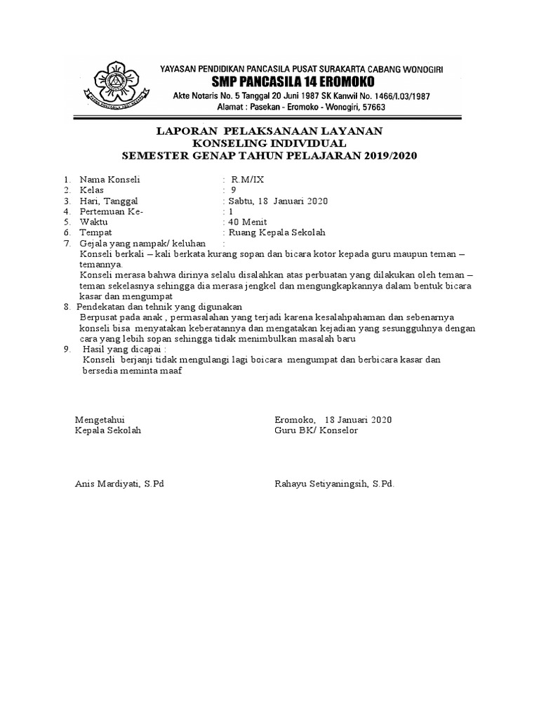 RPL Konseling Individual | PDF