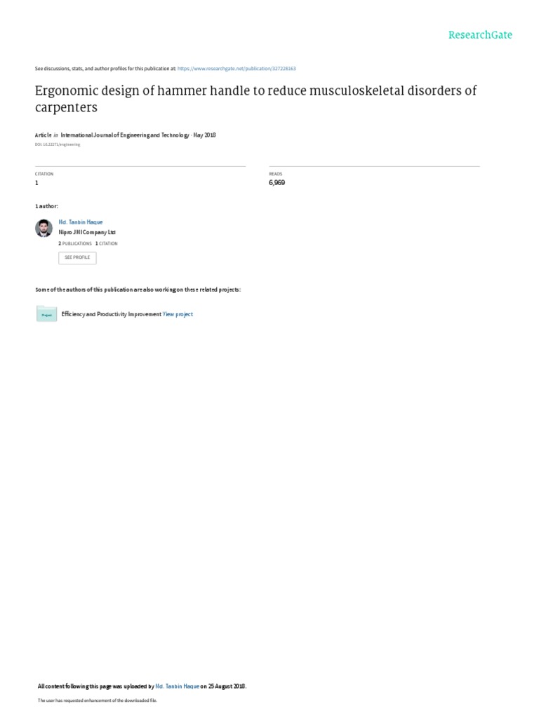 Ergonomic Design of Hammer Handle To Reduce Musculoskeletal Disorders ...