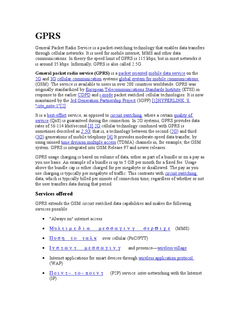 General Packet Radio Service (GPRS) Is A: Services Offered | PDF ...