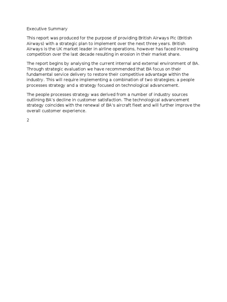 Executive Summary | PDF | Airlines | Strategic Management