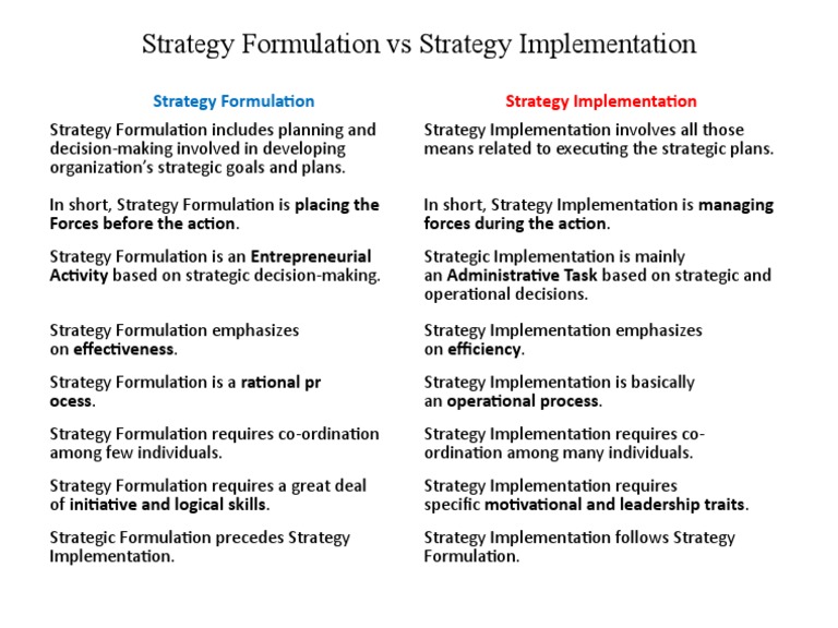 Strategy Formulation Vs Strategy Implementation | PDF
