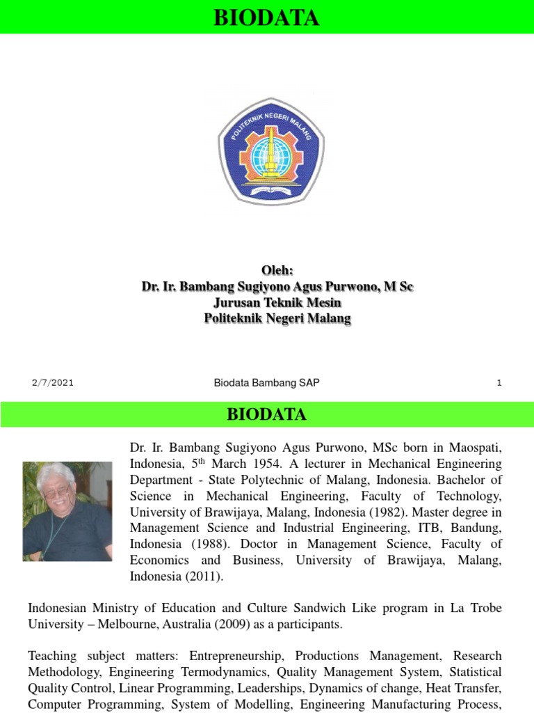 Oleh: Dr. Ir. Bambang Sugiyono Agus Purwono, M SC Jurusan Teknik Mesin ...