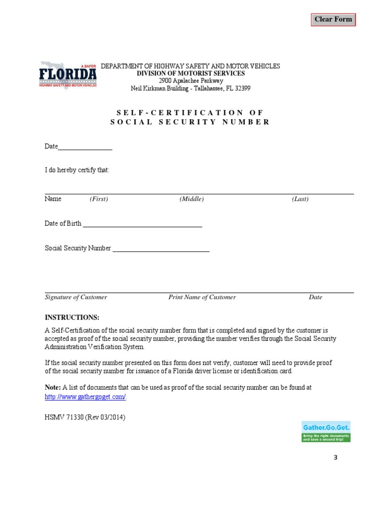 Self Certification of Social Security Number | PDF
