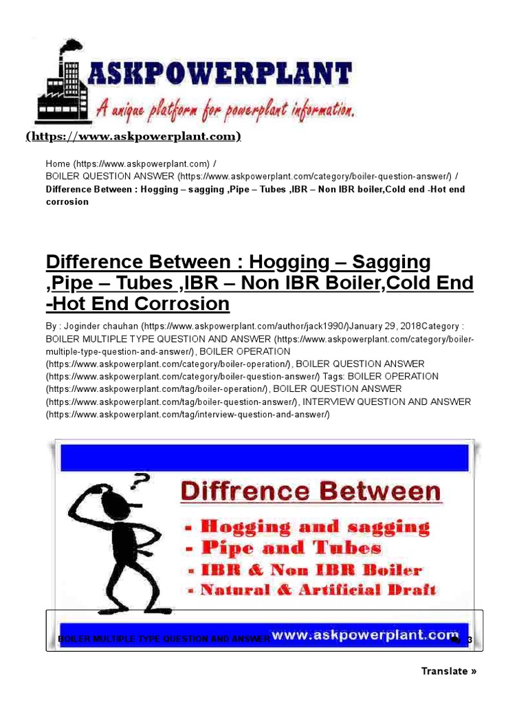 Difference Between - Hogging - Sagging, Pipe - Tubes, IBR - Non IBR ...