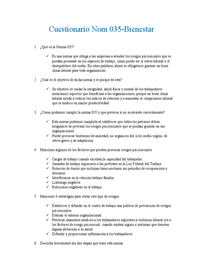 Cuestionario Nom 035 | PDF | Estrés (biología) | Ansiedad