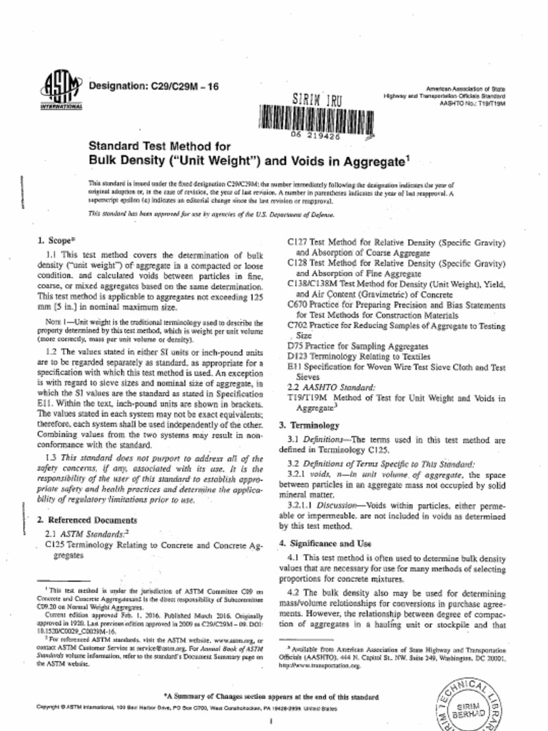Astm C29 - C29M (2016) | PDF