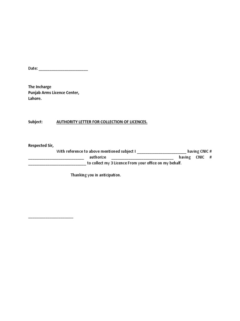 Authority Letter For Arms Licence Collection | PDF