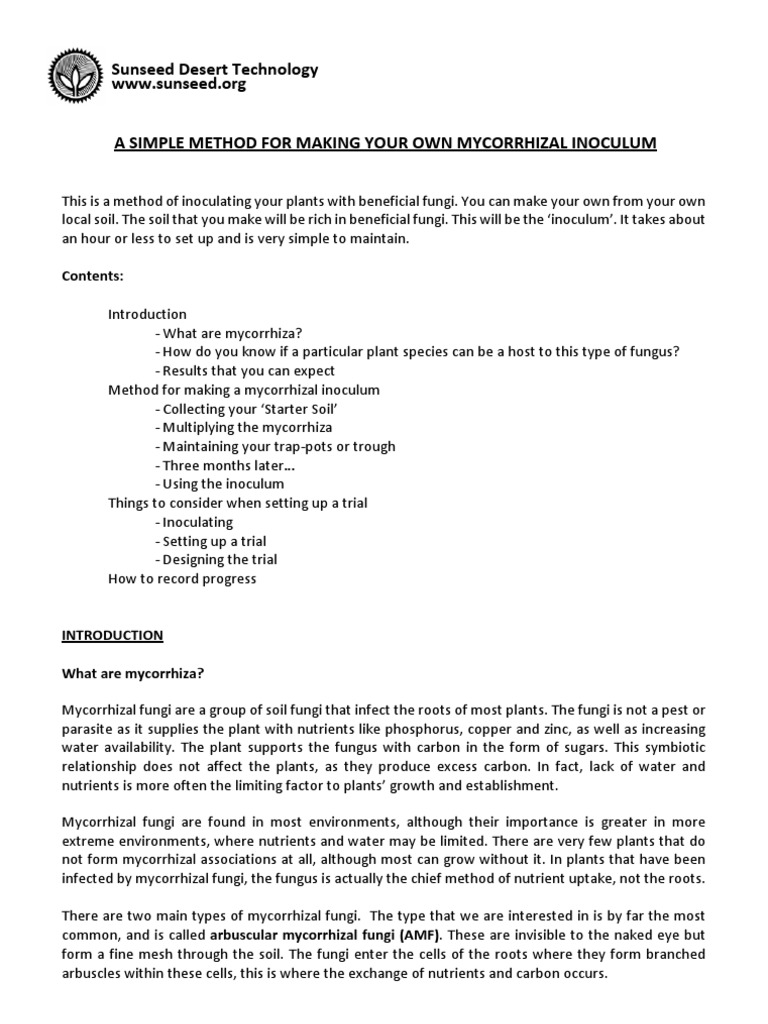 A Simple Method For Making Your Own Mycorrhizal Inoculum | PDF | Fungus ...