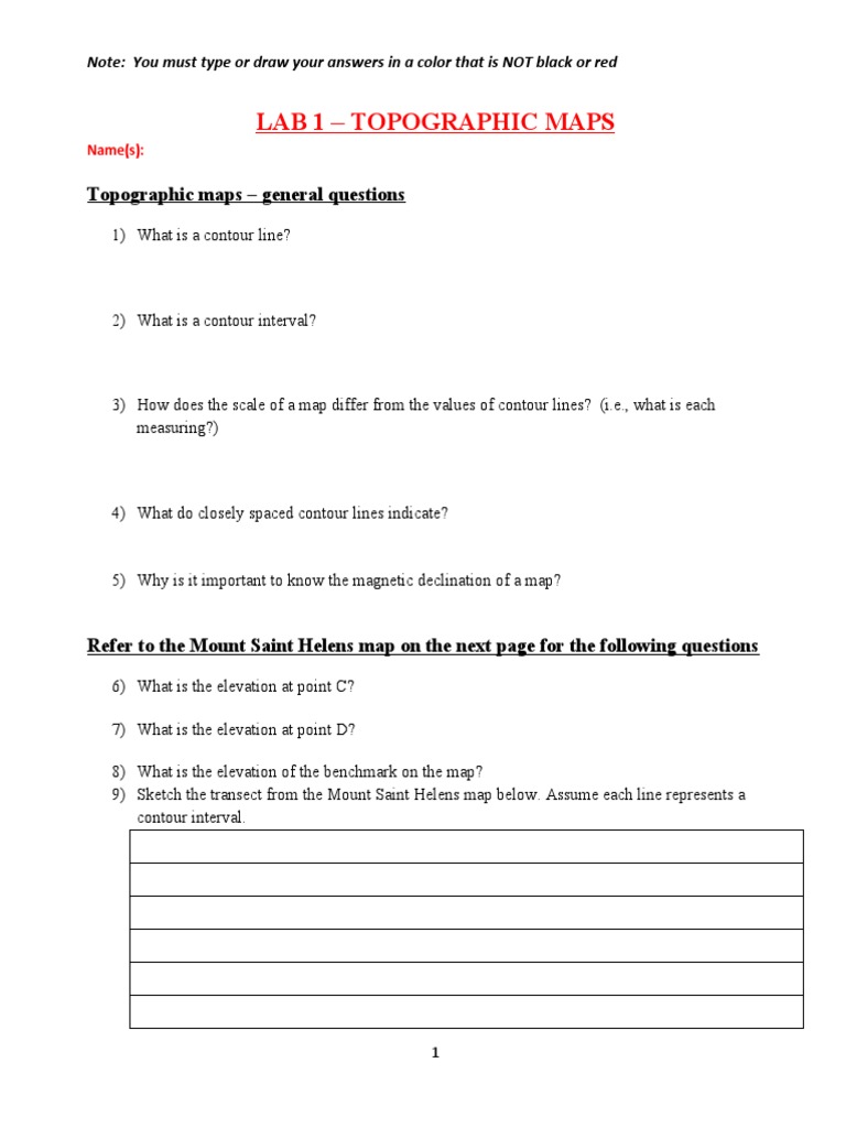 Lab 1 - Topographic Maps | PDF | Contour Line | Elevation