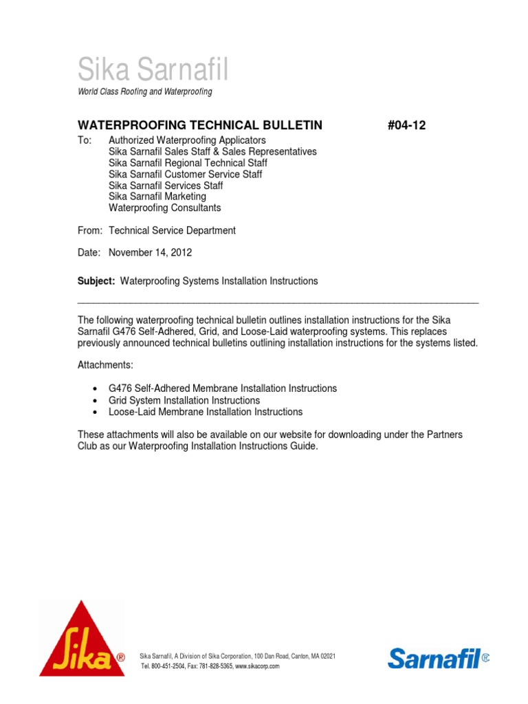 SIKA SARNAFIL Waterproofing-Installation-Instructions-04-12 | PDF ...