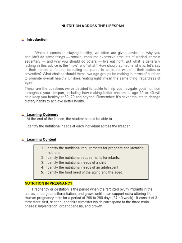 NUTRITION ACROSS THE LIFESPAN Students | Download Free PDF | Pregnancy ...