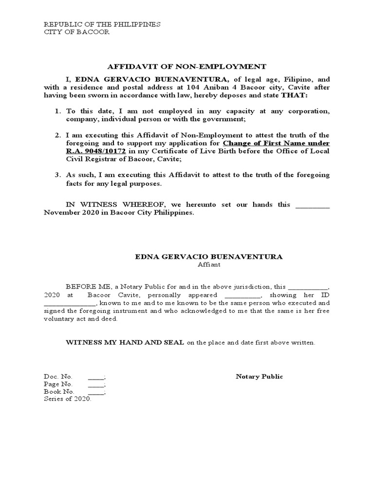 Affidavit of Non-Employment | PDF