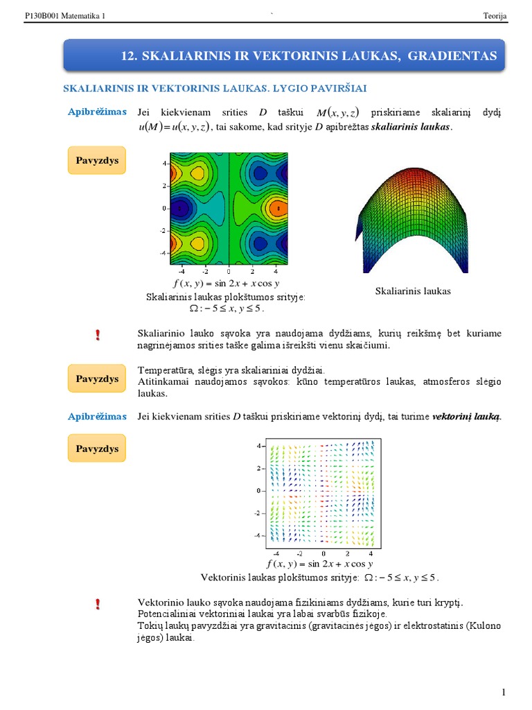 12T. Skaliarinis Ir Vektorinis Laukas. Gradientas. Kryptinė Isvestinė | PDF