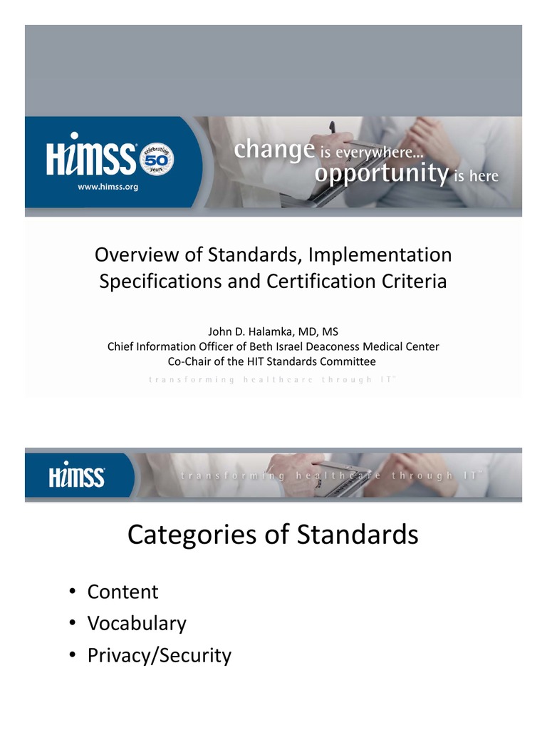 Overview of Standards, Implementation Specifications and Certification ...