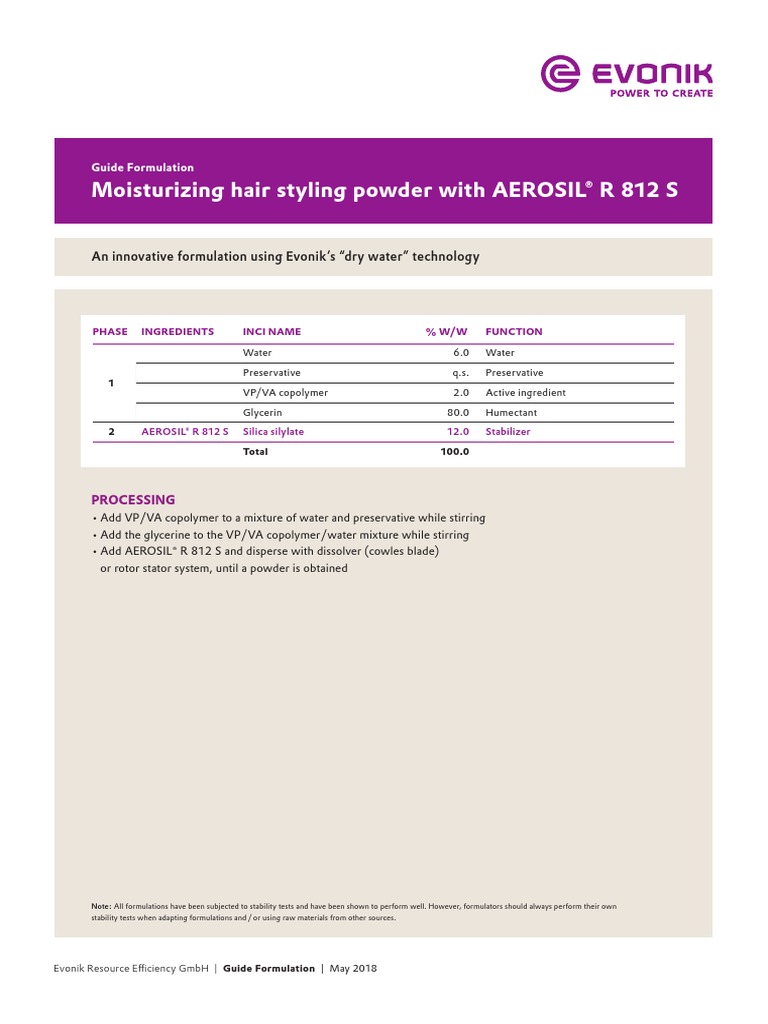 Moisturizing Hair Styling Powder With AEROSIL® R 812 S: An Innovative Formulation Using Evonik's ...