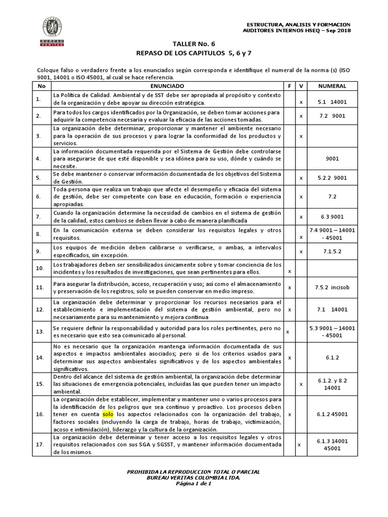 Taller 06 Repaso Capitulos 456 Y 7 Hseq Jun18 Pdf Información Business 