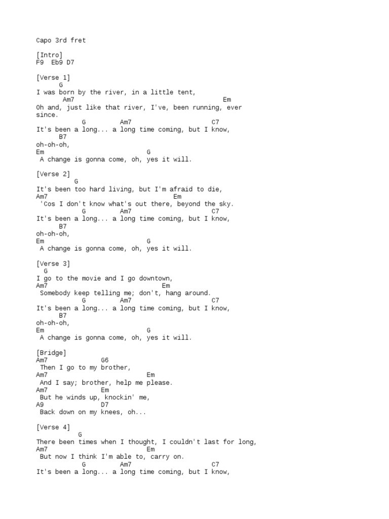 Sam Cooke's "A Change Is Gonna Come" Lyrics | PDF