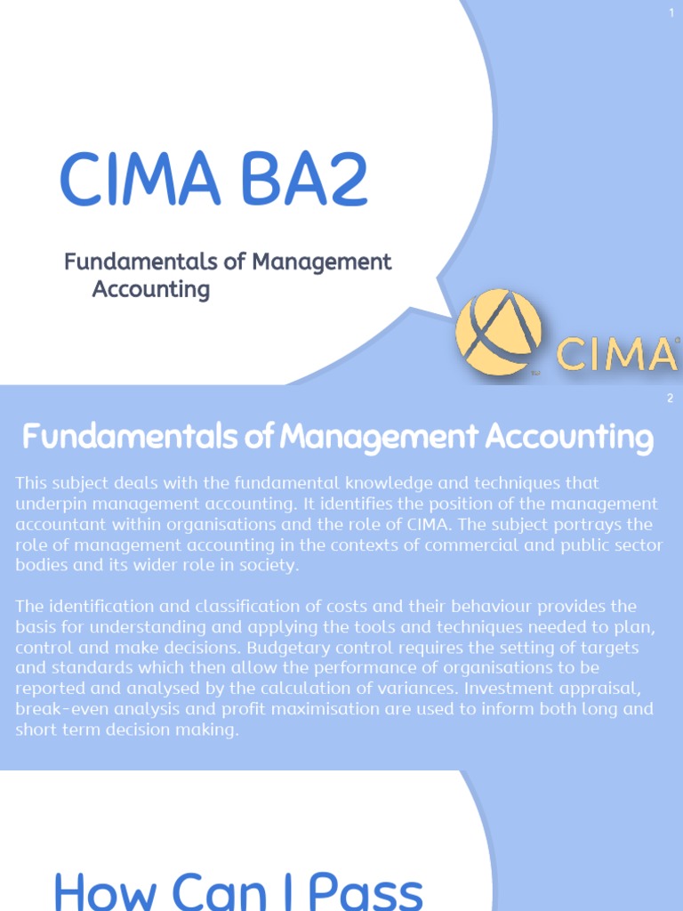 Cima Ba2: Fundamentals of Management Accounting | PDF | Management ...