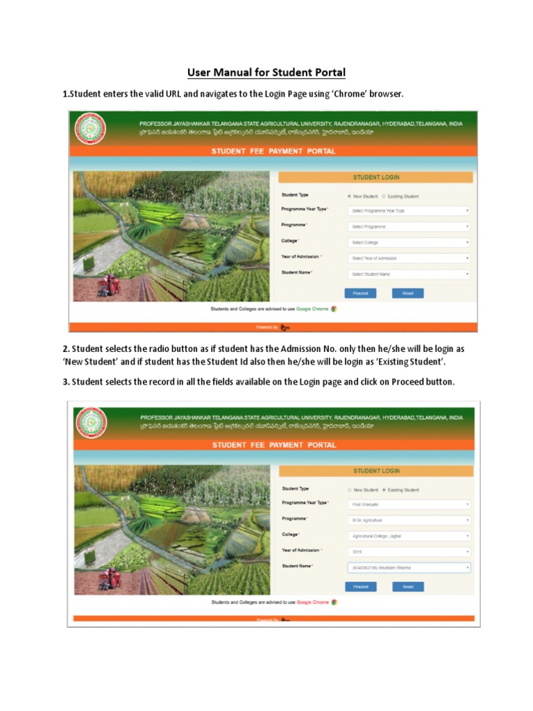 UserManual StudentPortal PJTSAU | PDF | Online And Offline | Payments