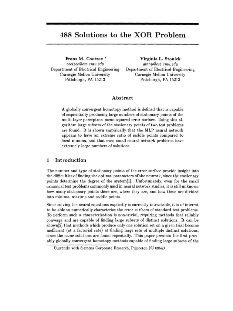 488 Solutions To The XOR Problem: Frans M. Virginia L. Stonick | PDF ...