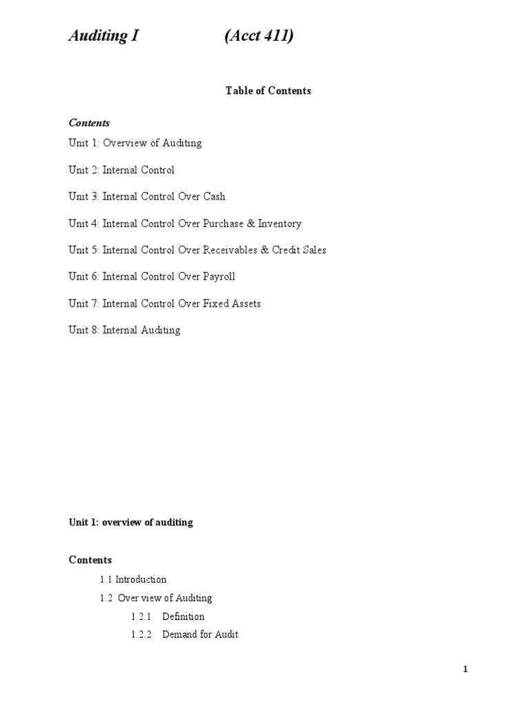 Auditing I (Acct 411) : Unit 1: Overview of Auditing | PDF | Internal ...