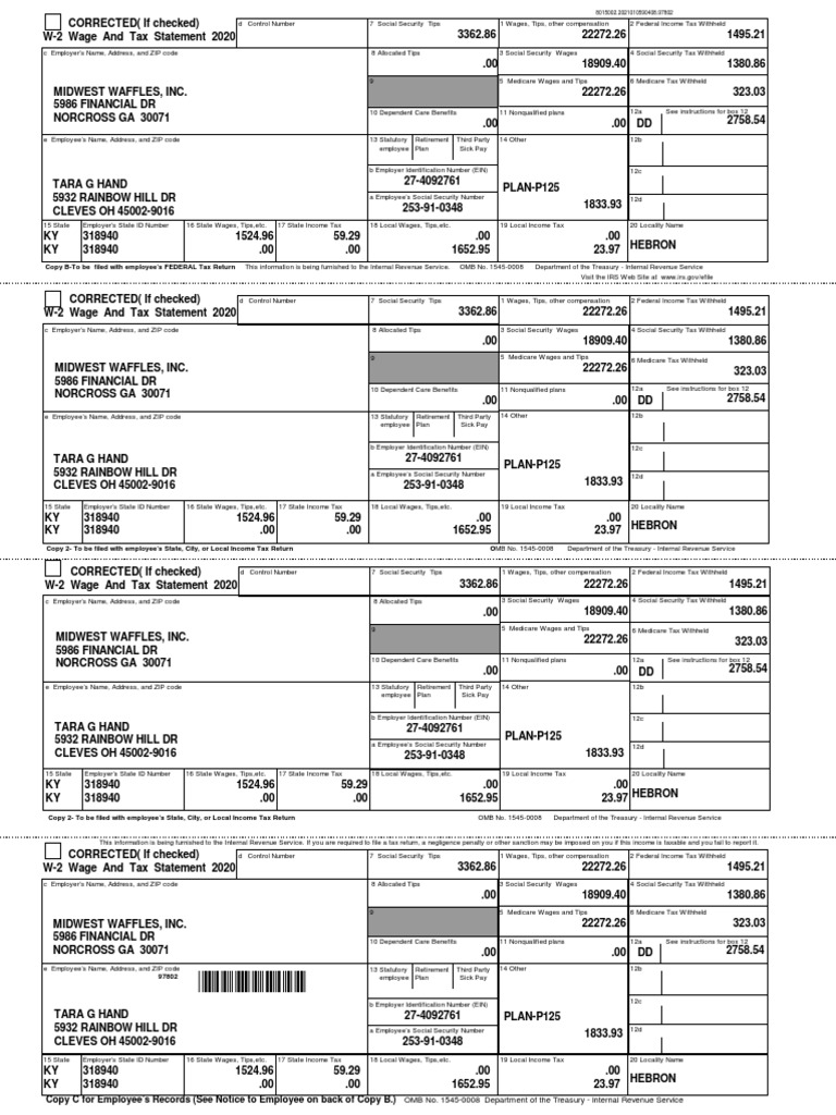 Copy B-To Be Filed With Employee's FEDERAL Tax Return | PDF | Irs Tax ...