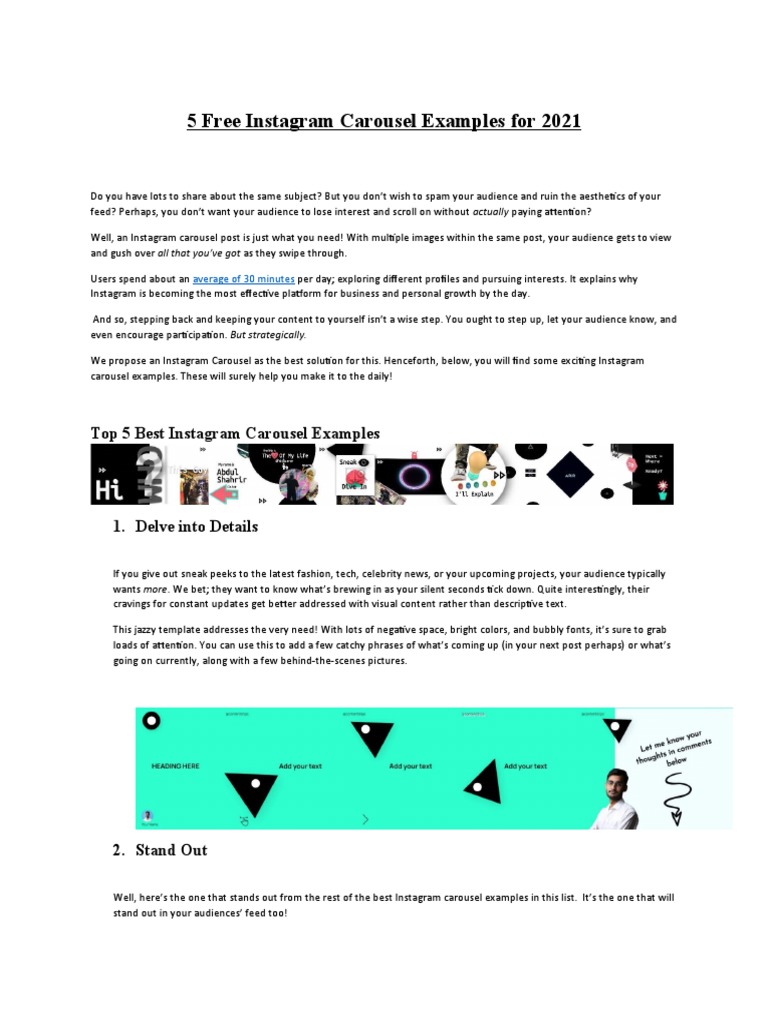 5 Free Instagram Carousel Examples For 2021 - Sample | PDF