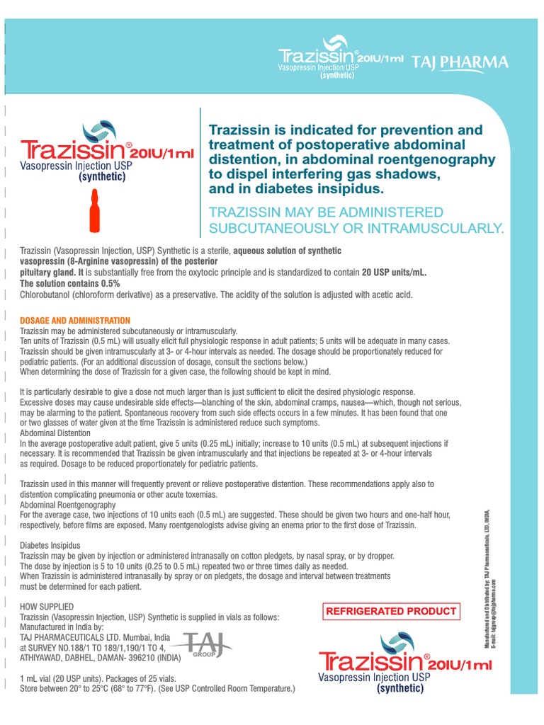 Trazissin® VASOPRESSIN INJECTION USP 20IU Per 1ml Solution For ...