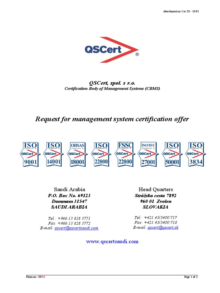 QSCert RFO ISO Implementation | PDF | Iso 9000 | International ...