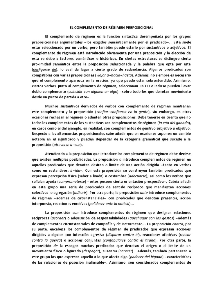 El Complemento de Régimen Preposicional | PDF | Preposición y ...