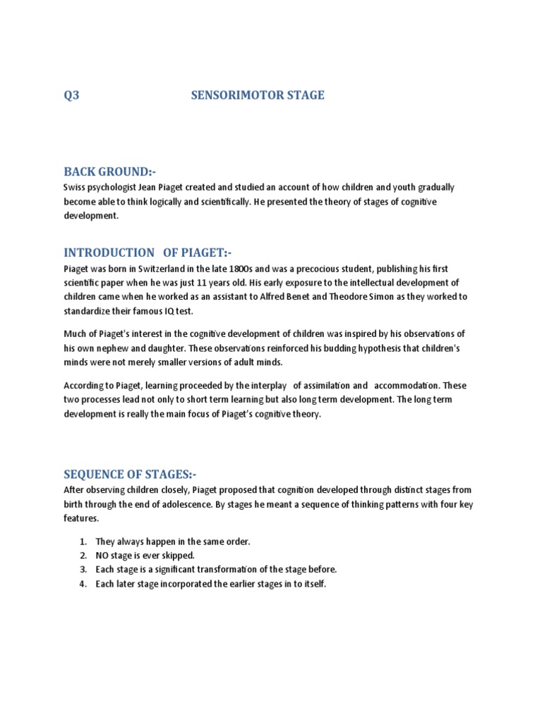 Sensorimotor Stage Examples