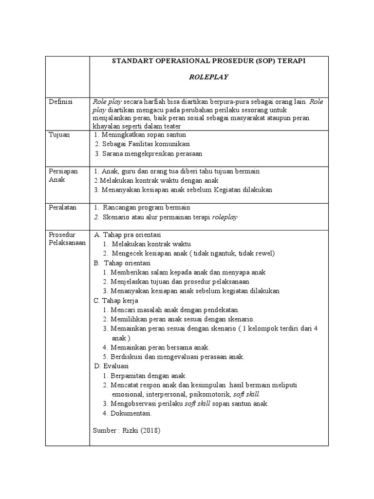SOP Terapi Roleplay untuk Anak | PDF