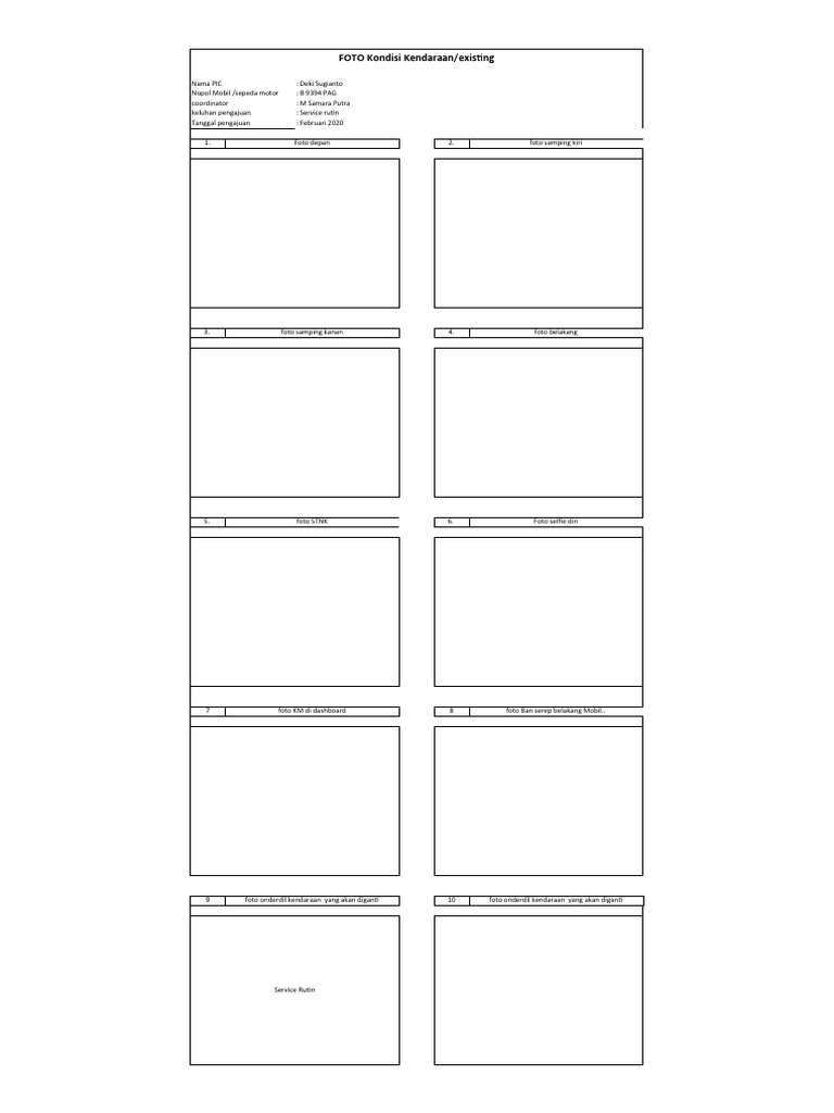 Formulir Pengajuan Service Kendaraan | PDF