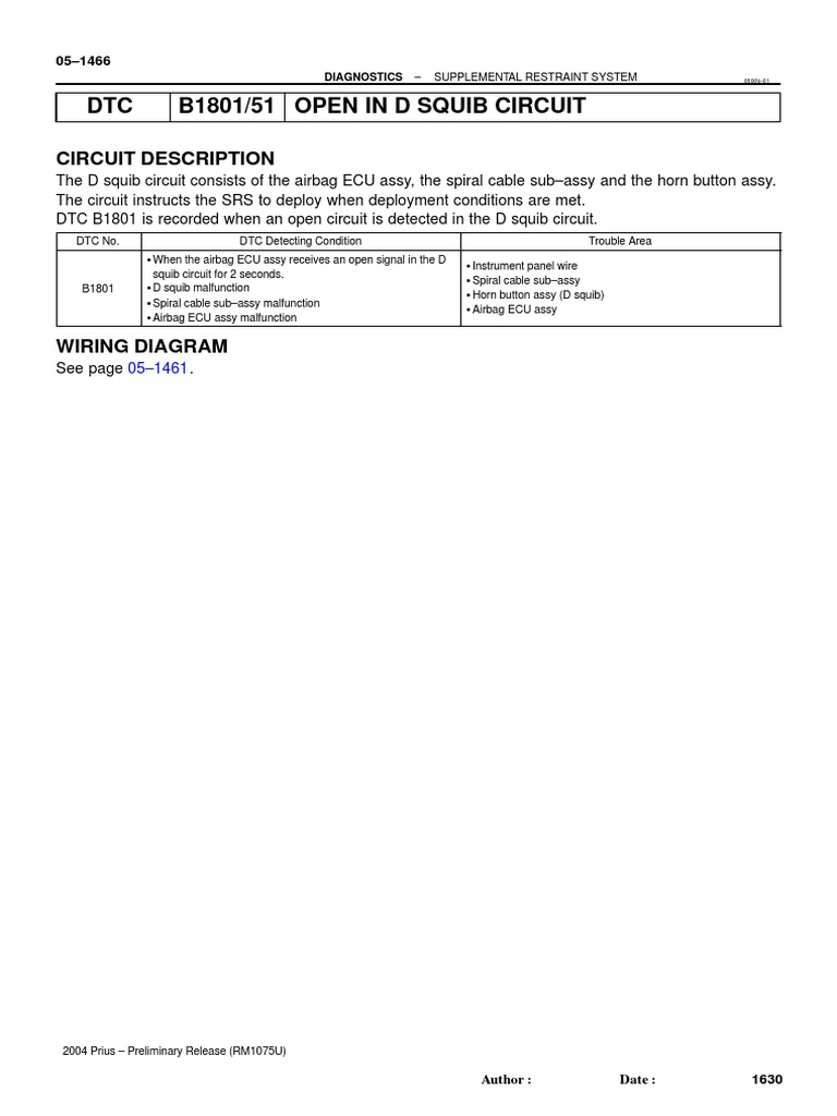 Check D Squib Circuit Open with DTC B1801 | PDF | Airbag | Electrical ...