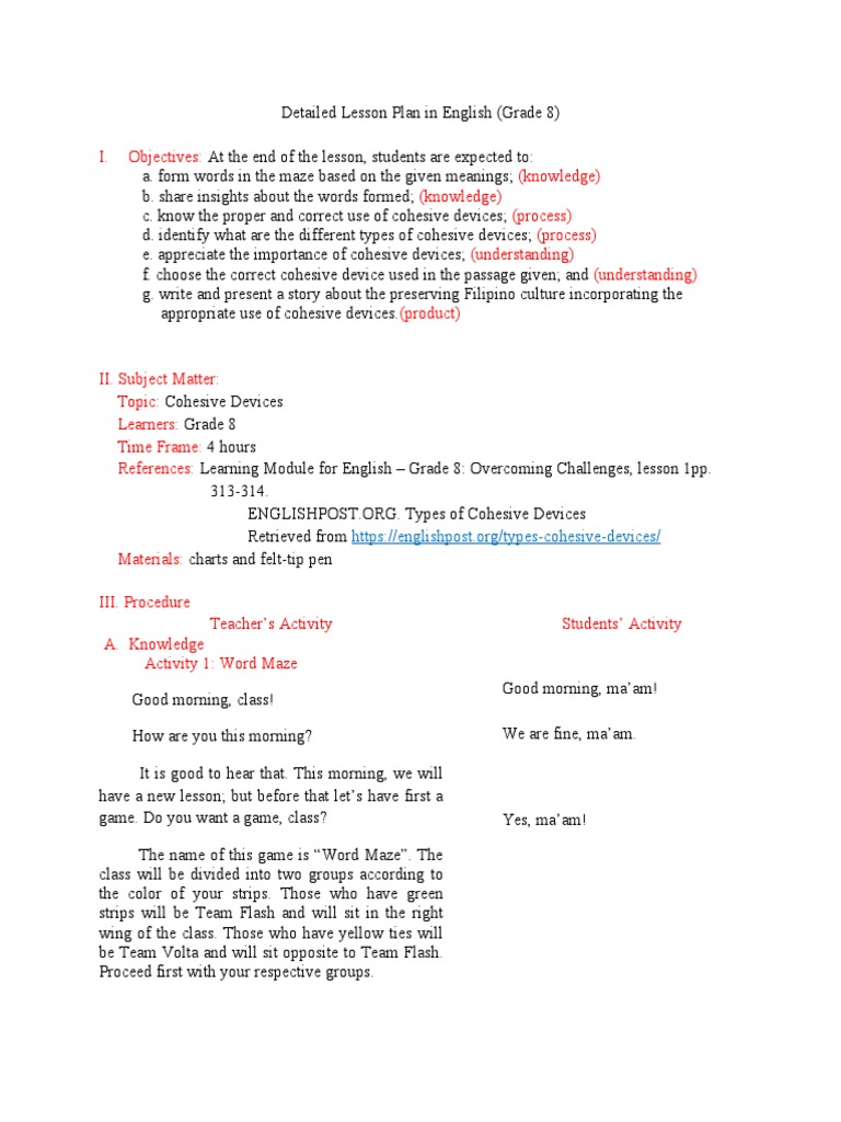 Cohesive Devices | PDF | Lesson Plan | Sea