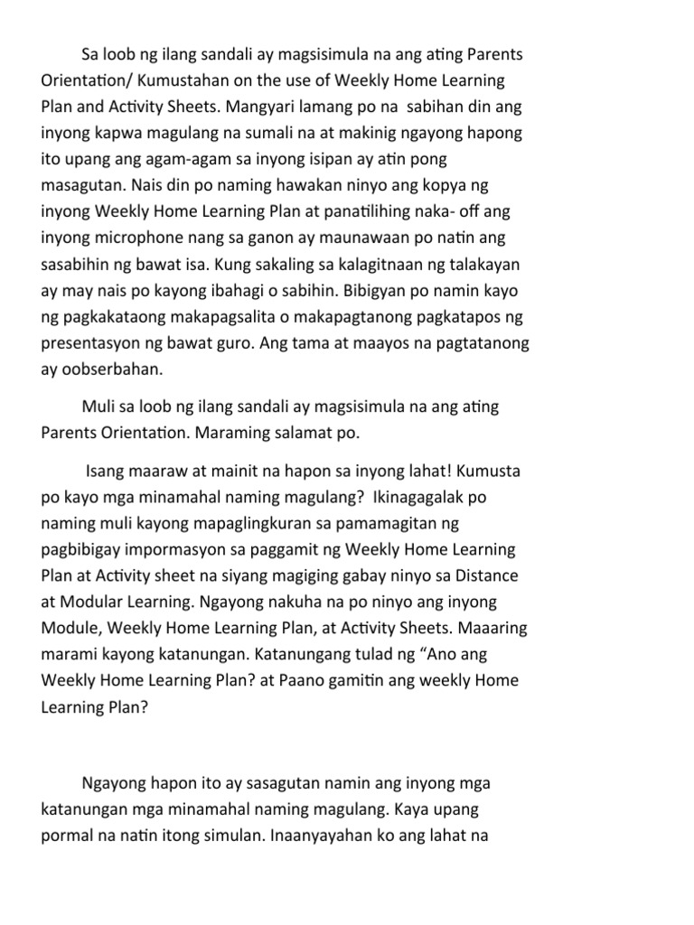 Script Parents Orientation | PDF